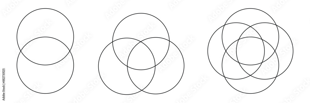overlapping circles vector drawing, version with three to seven objects ...