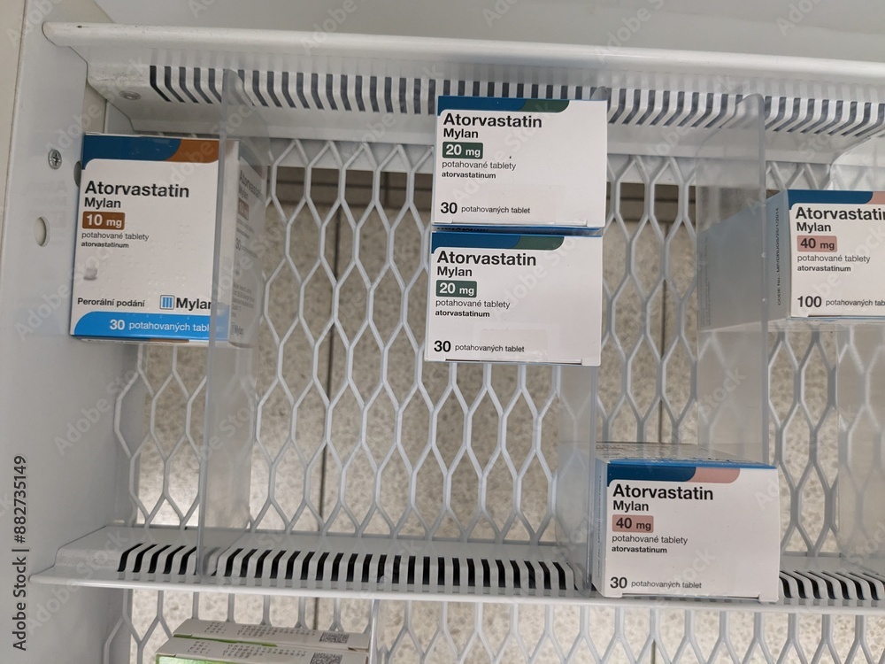 Prague,Czech Republic-August 7 2024: ATORVASTATIN MYLAN box of ...