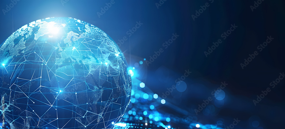 blue hologram globe with world map with glowing data streams, ai global ...