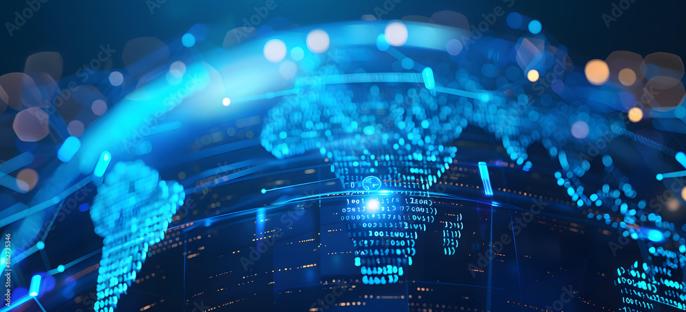 blue hologram globe with world map with glowing data streams, ai global ...