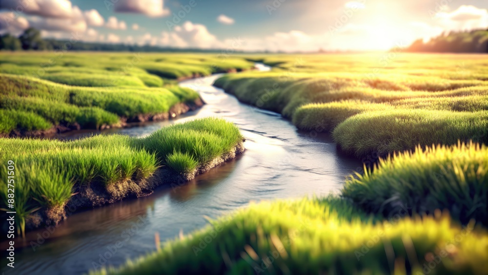 Green Grass Breath taking Stream Landscape Background Featuring Pasture ...