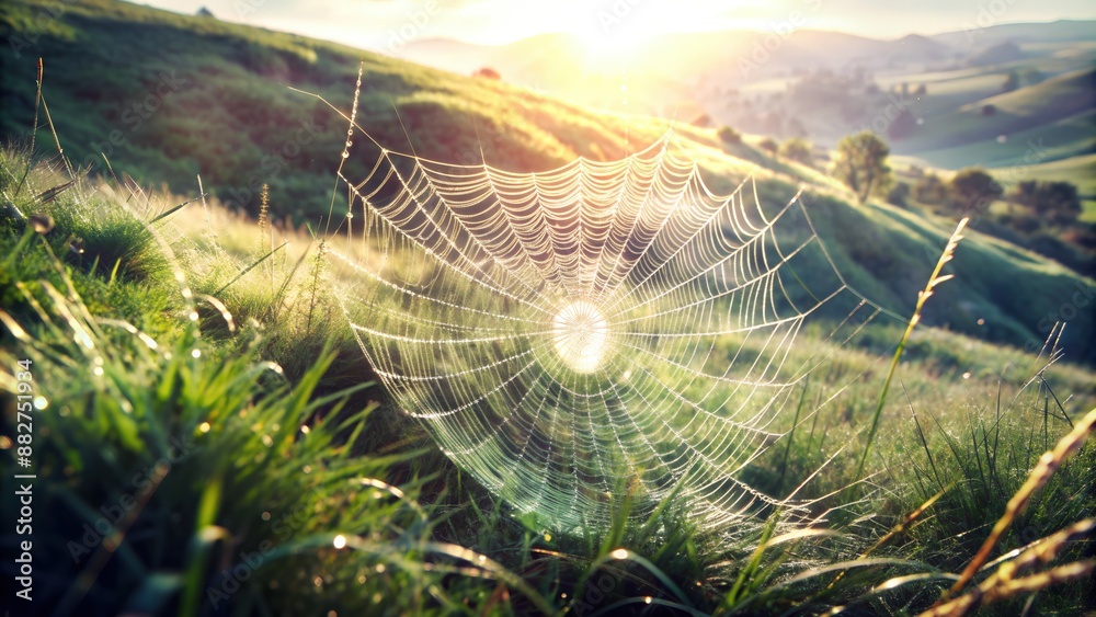 Green Grass Breath taking Landscape Background with Spider Web ...