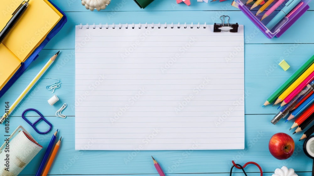 Back to school essentials: double-sided border of school supplies on ...