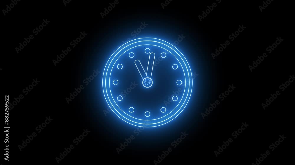 neon blue color clock animation icon timer wall clock smart watch ...