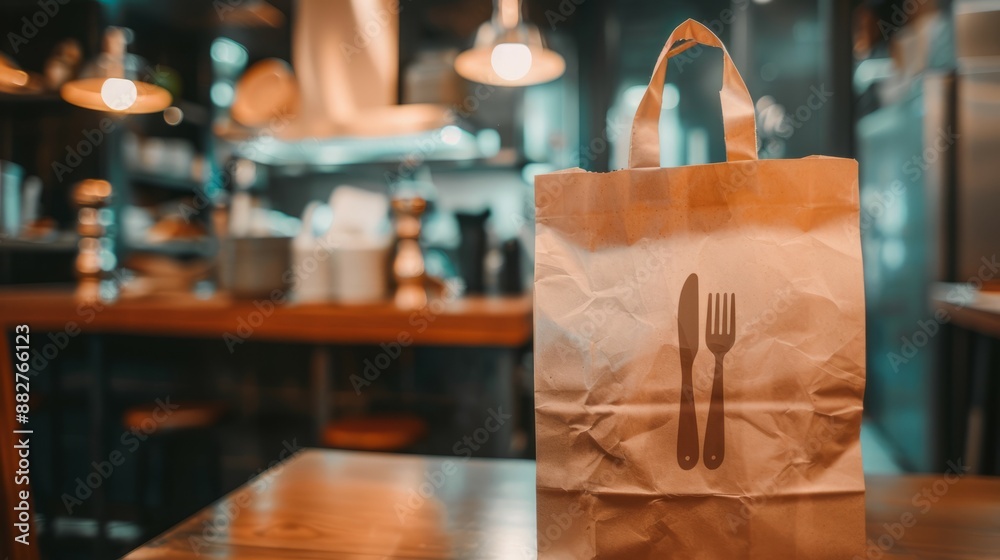 Brown paper bag restaurant takeout order. A brown paper bag with a ...