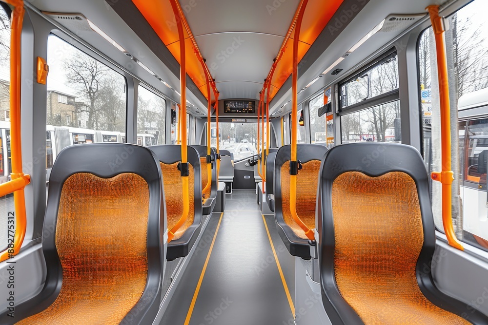 High-resolution image of modern urban bus interior design Stock ...