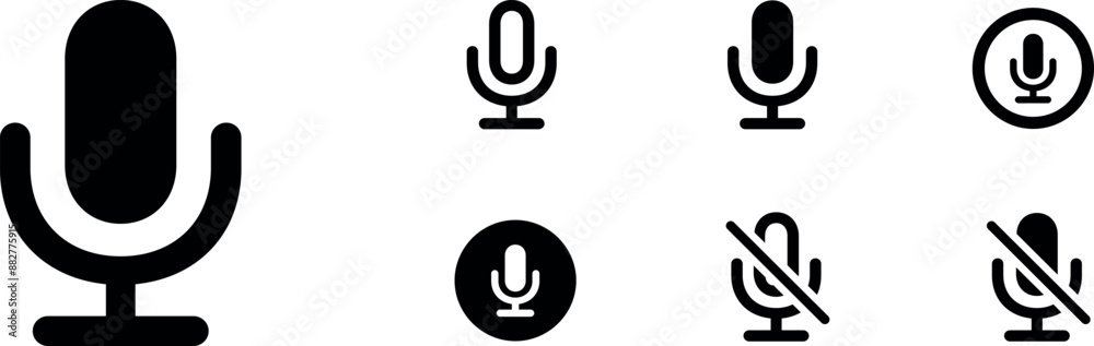 Microphone muted and unmuted icon set. Classic mic shape. Vector design ...