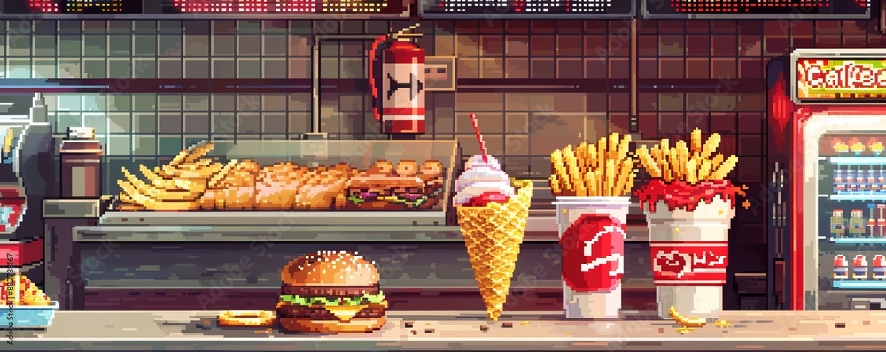 A pixel art rendition of a classic arcade game food, such as a ...