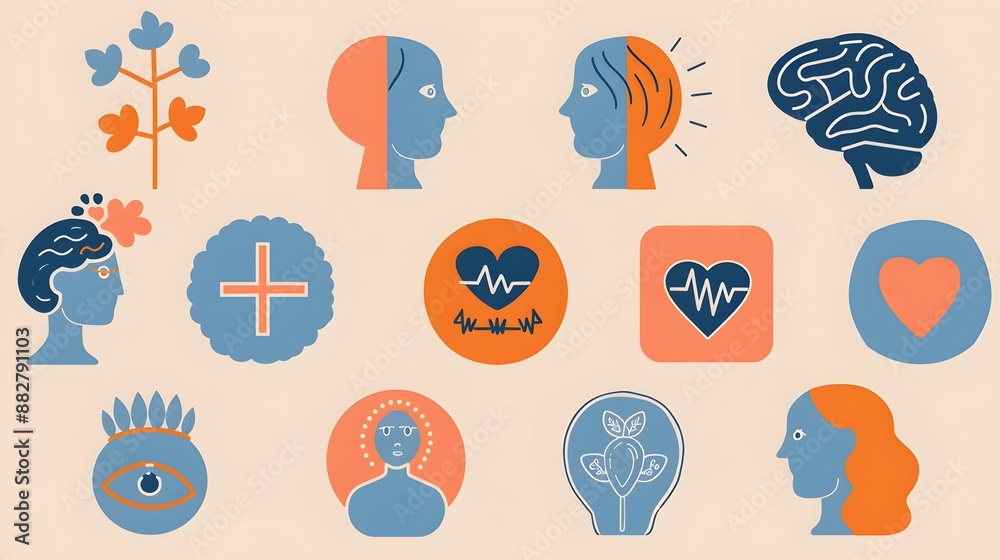 Innovative Wellness and Personal Growth Symbols Depicting Brain,Heart ...