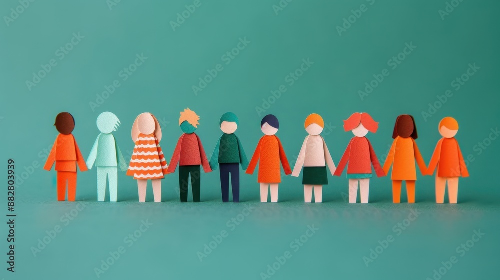 Paper chain cutouts with unique designs, symbolizing partnership and ...