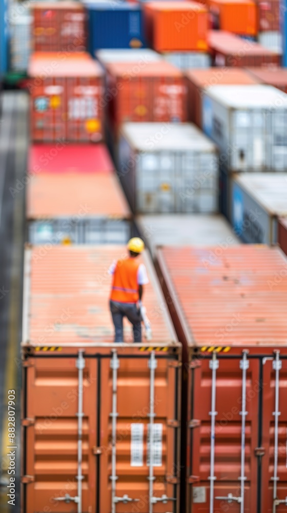 Port workers loading containers onto truck with teamwork and precision ...