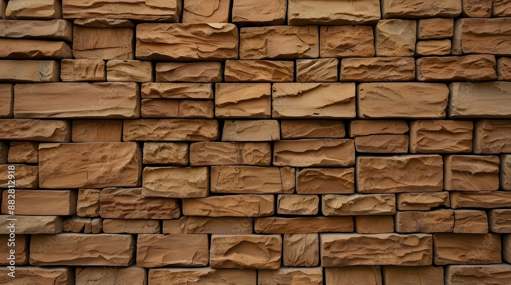 A close up of a brown stone wall made of rectangular bricks, showcasing ...