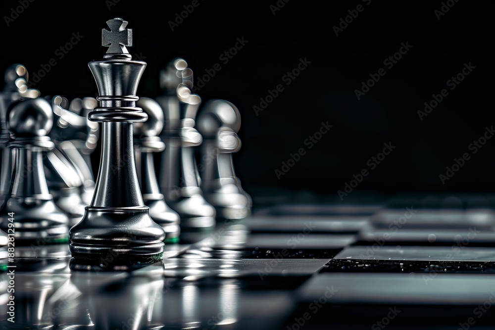 Chess board game in silver team show strategy game as business ...
