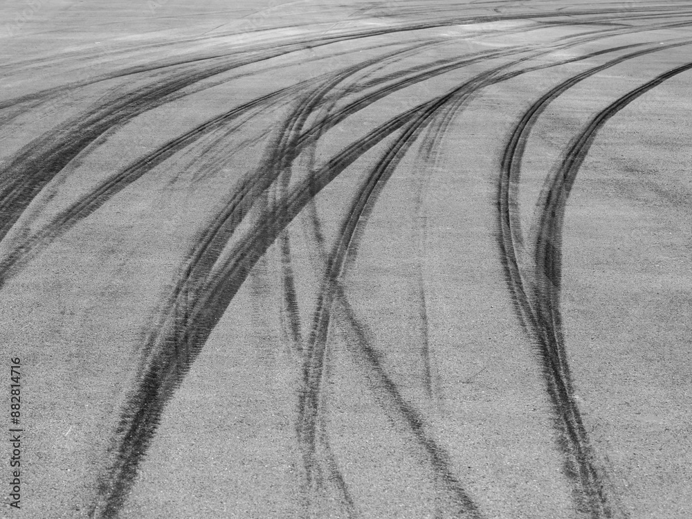 Aerial view Textured background vehicle trace on asphalt road, Tire ...