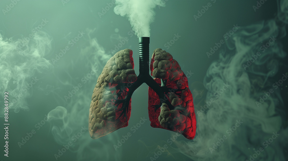 Smoke coming out of chimneys and human lungs: air pollution concept ...
