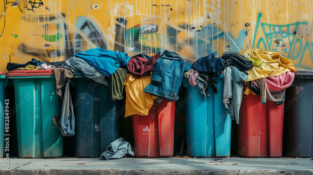 Garbage containers full of used and abandoned clothes are a symbol of ...