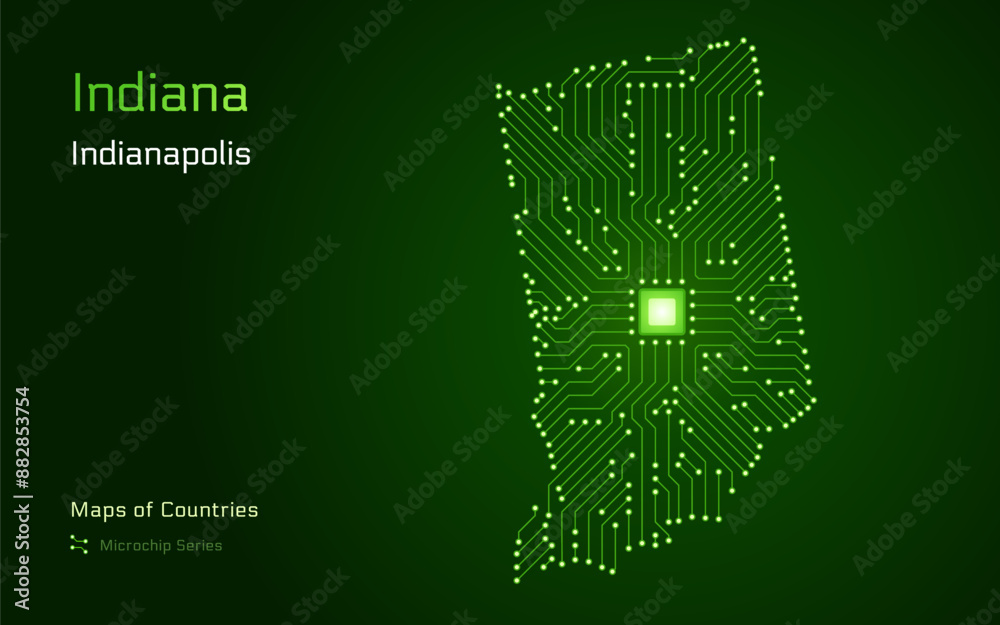 Indiana Map with a capital of Indianapolis Shown in a Microchip Pattern ...
