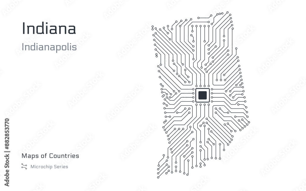 Vetor de Indiana White Map with a capital of Indianapolis Shown in a ...