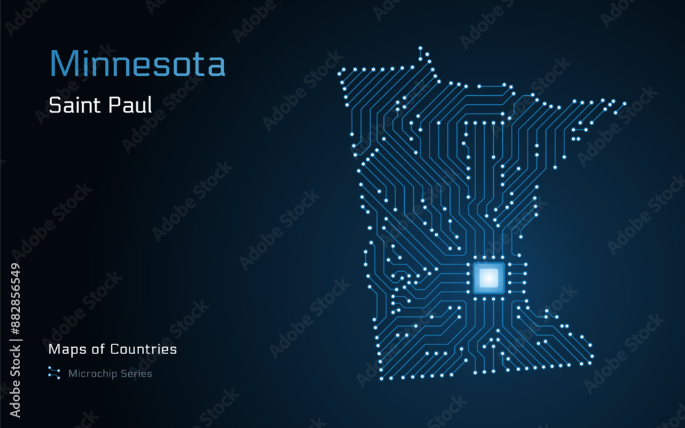 Minnesota Map with a capital of Saint Paul Shown in a Microchip Pattern ...