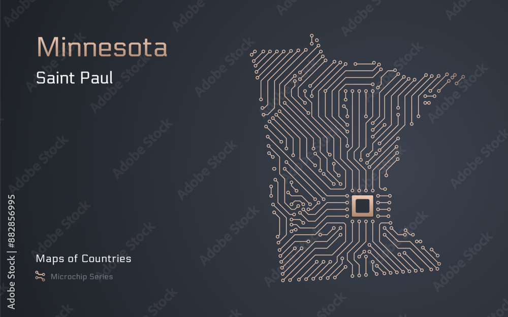 Minnesota Map with a capital of Saint Paul Shown in a Microchip Pattern ...
