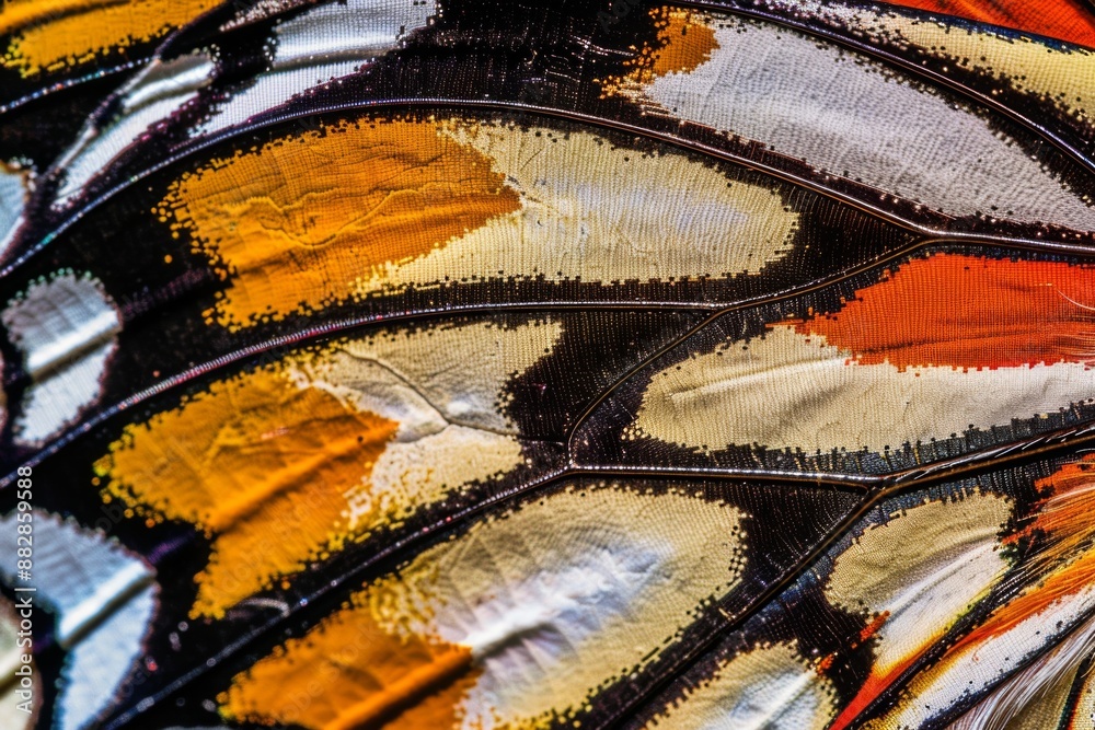 The intricate patterns and textures of a butterfly wing, captured in a ...