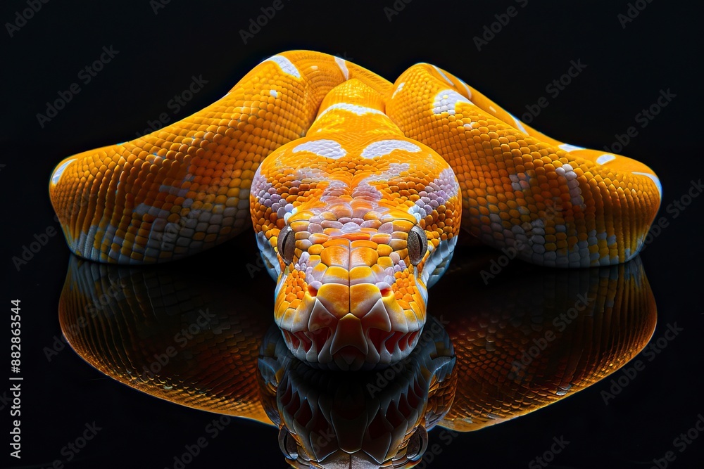 Poster Orange Glow Motley Reticulated Python (Malayopython reticulatus ...