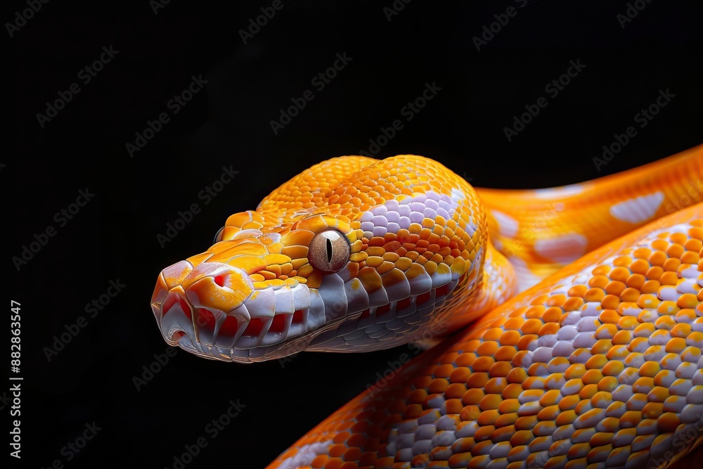 Poster Orange Glow Motley Reticulated Python (Malayopython reticulatus ...