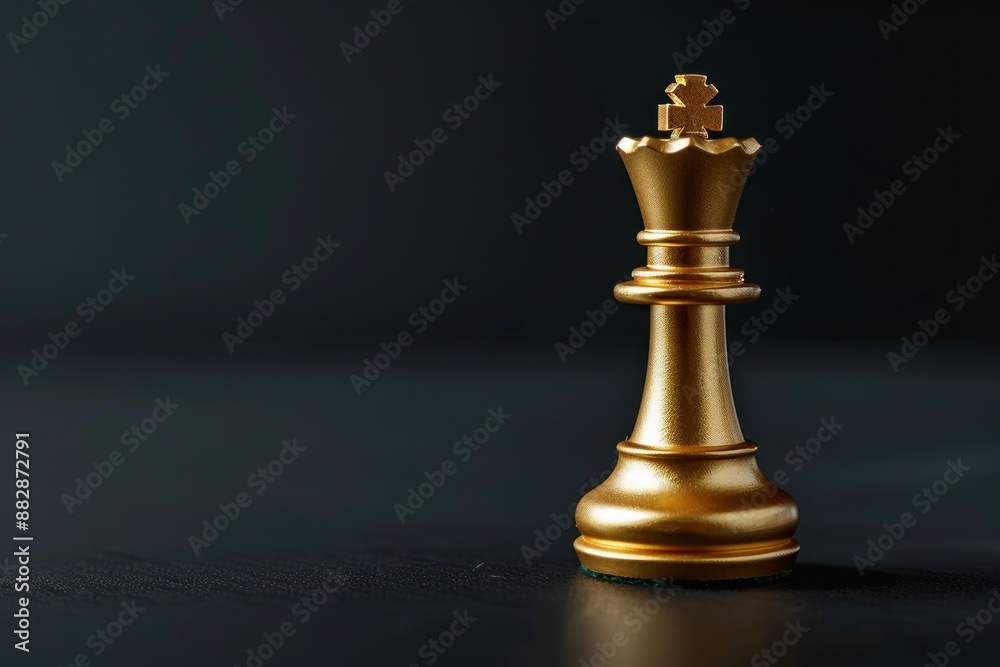 Golden queen chess piece on a black background, symbolizing strategy ...