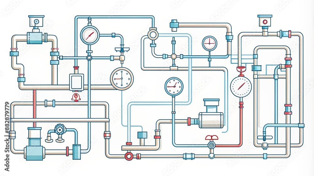 Simple linear illustration of plumbing system components including ...