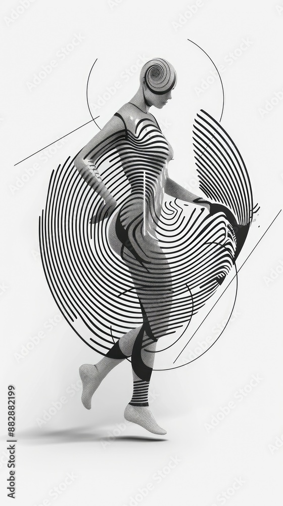 Futuristic abstract artwork featuring a stylized human figure ...