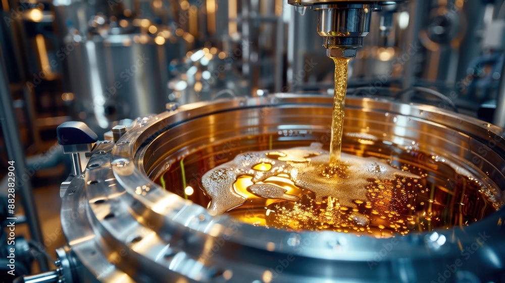 Beer being clarified through modern filtration, with sleek design and ...