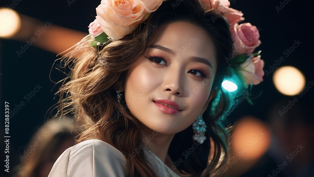 Beautiful Korean K-pop female singer singing romantic ballad music on ...