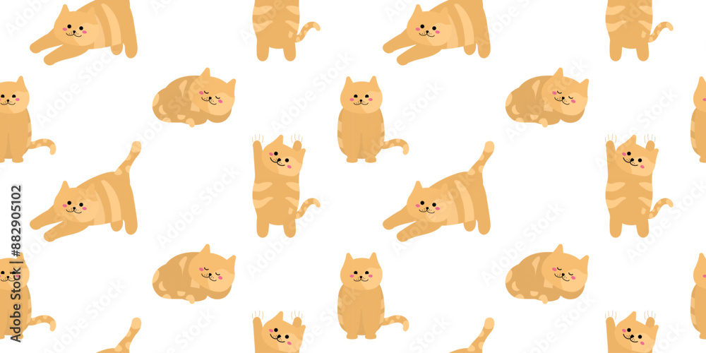 Seamless cute pattern with ginger cats. Kids pattern isolated on ...