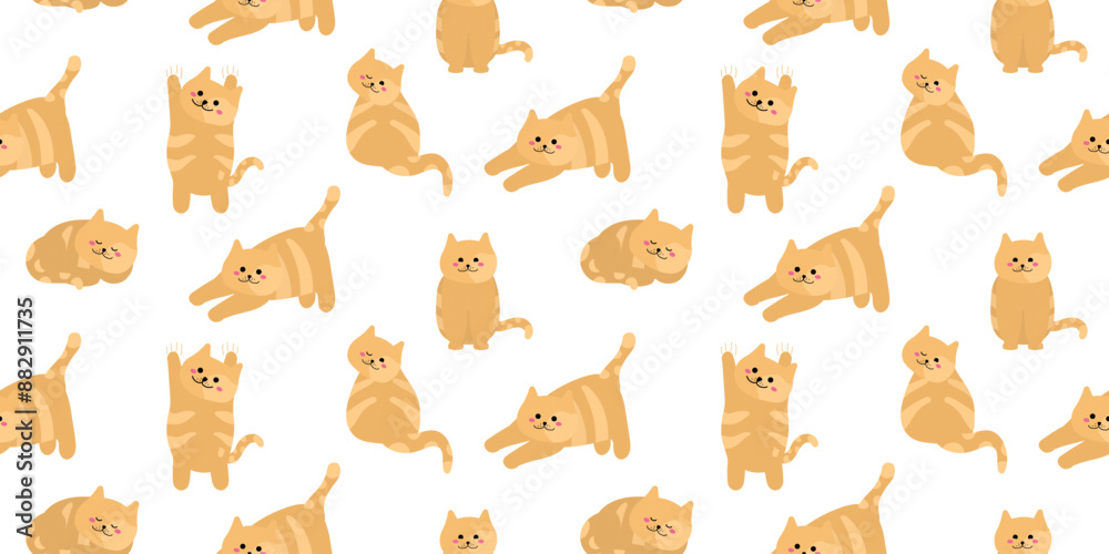 Seamless cute pattern with ginger cats. Kids pattern isolated on ...