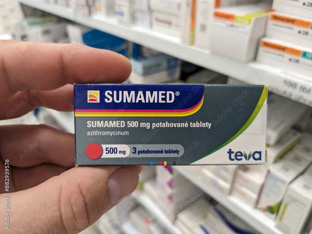 Prague, Czech Republic - July 10 2024: SUMAMED box of medication with ...