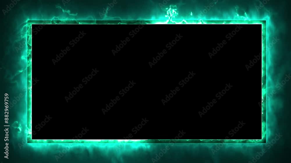 neon border frame, bluish green glowing border, rectangle, square ...