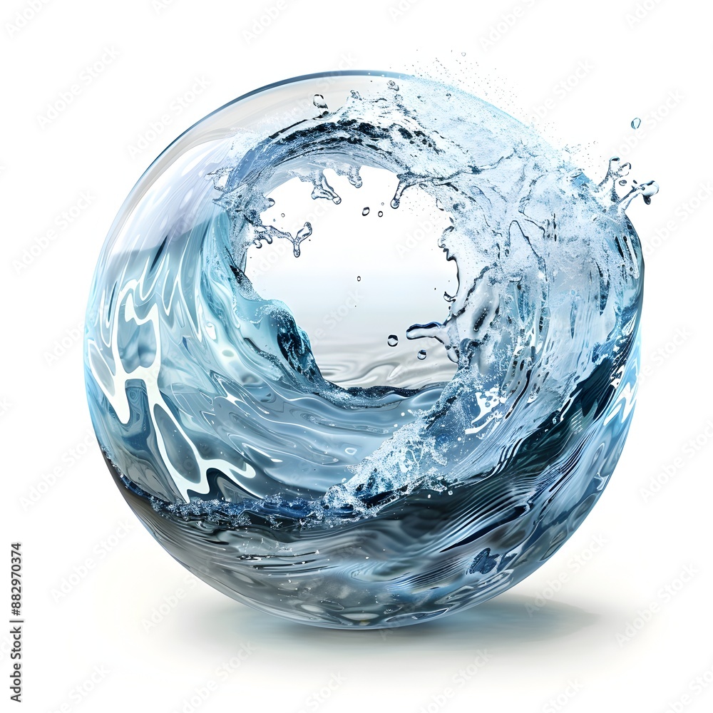 Water element, sphere shape, transparent water wave, white background ...