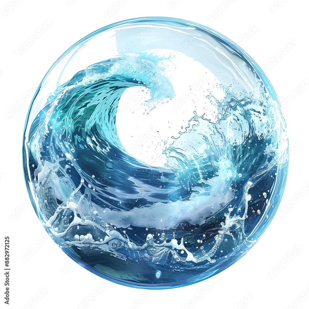 Water element, sphere shape, transparent water wave, white background ...