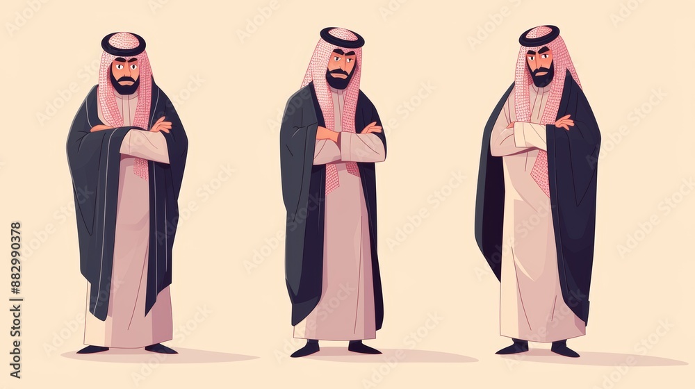 Cute cartoon Full body studio portrait of a Saudi Arabian man in ...