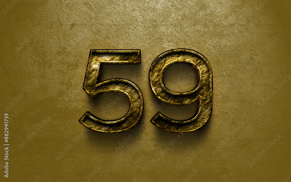 3D dark golden number design of 59 on cracked golden background. Stock ...
