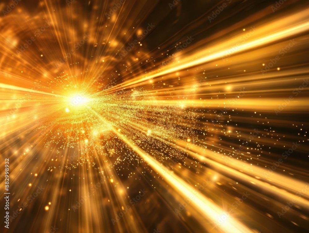 ethereal light beams pierce dark void brilliant gold and white rays ...