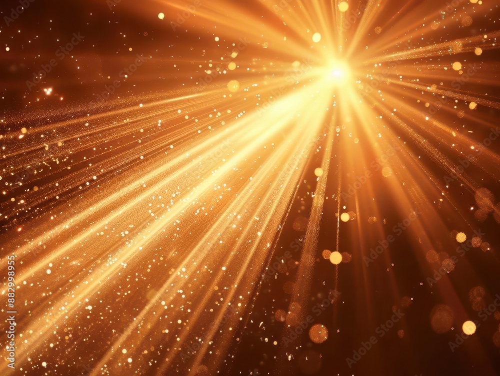 ethereal light beams pierce dark void brilliant gold and white rays ...