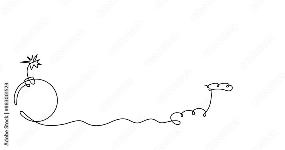 Bomb and nuclear blast one line artanimation,hand-drawn military supply ...