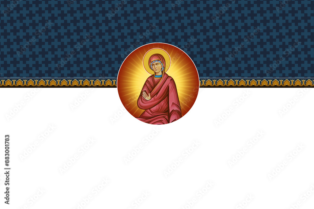 Religious decorative horizontal border with Holy Mary. Illustration in ...