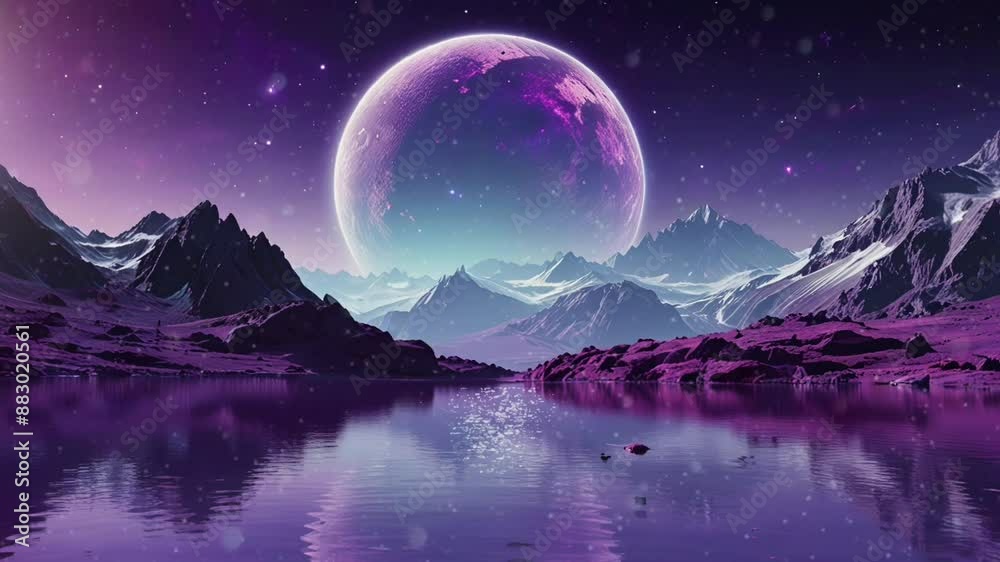 amazing beauty of alien planets, mountains and lakes, space background ...