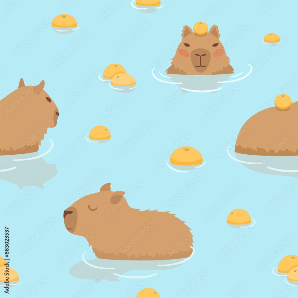 Cute Capybara seamless pattern background design. Capybaras swimming in the water. capybaras and ...
