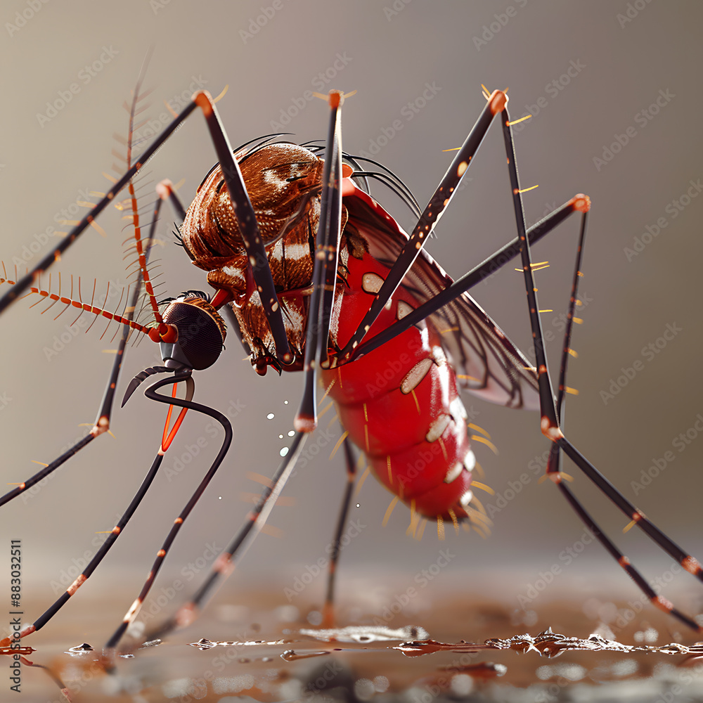 Blood-Engorged Mosquito: 3D image of an Aedes mosquito with its abdomen ...