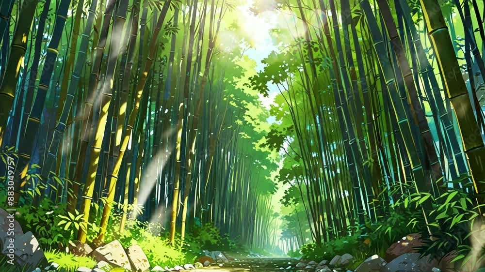 bamboo forest landscape with sunlight filtering through the leaves, 4K ...