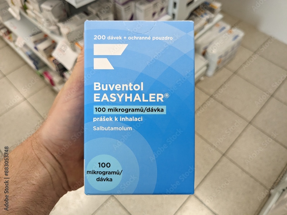 Prague, Czech Republic - July 10 2024: BUVENTOL EASYHALER box of ...