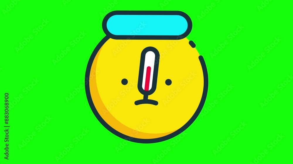 2D emoji face sick with thermometer animated icon. 4K animated icon on ...